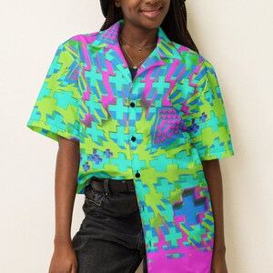 Neon Rave Party Button up Shirt Bold Geometric Streetwear Button Down ...