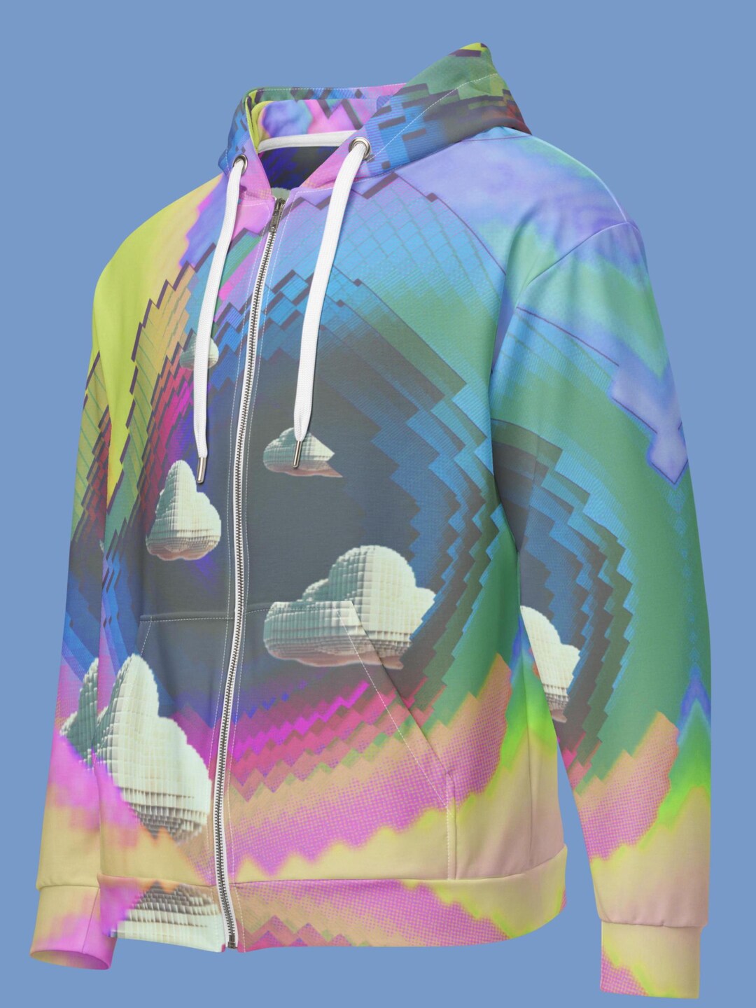 Pastel Rainbow Zip up Hoodie Pixel Art Cloud Sweatshirt Retro 3D ...