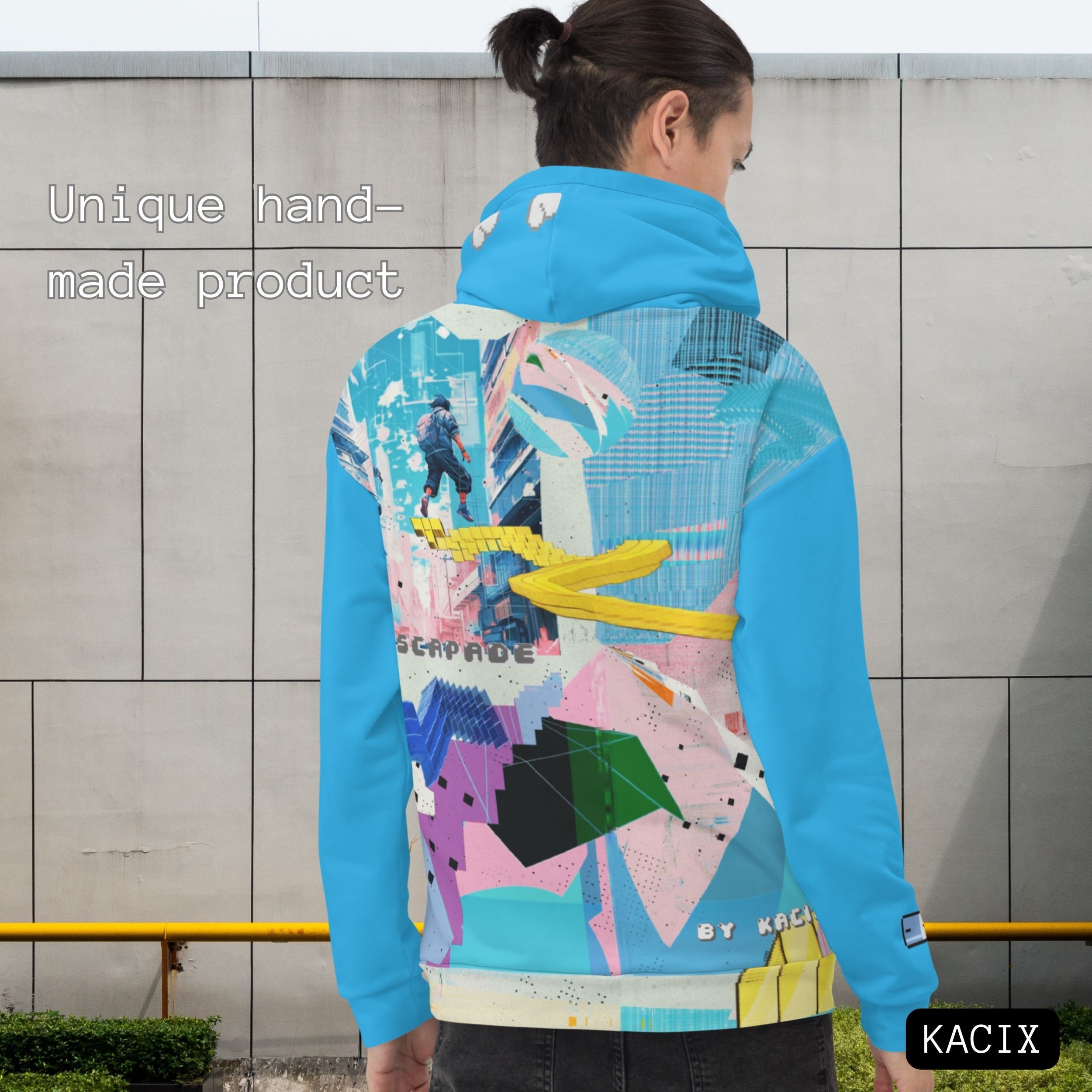 Glitchcore Gamer Blue Hoodie, Retro Aesthetic Hoodie, Hip Hop Rave ...