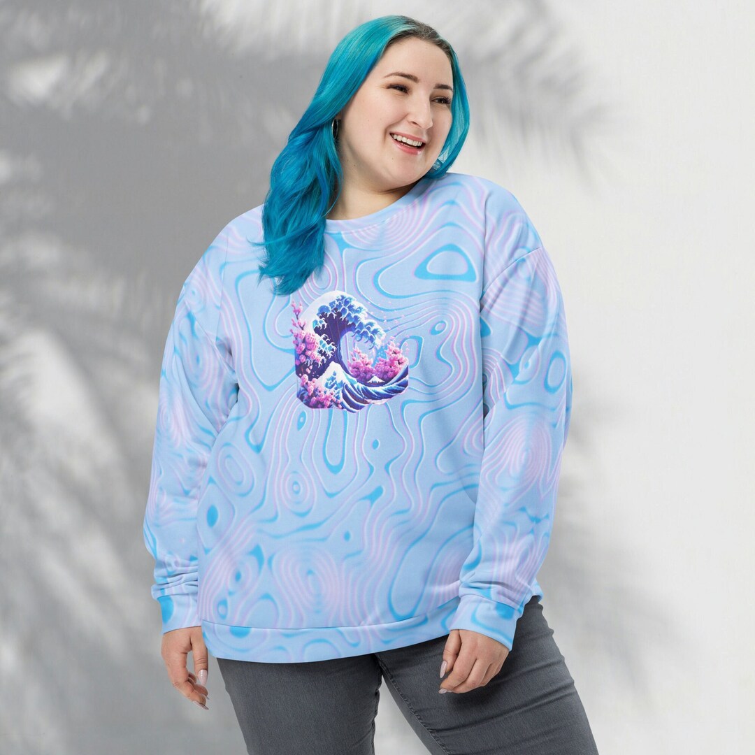 Pastel Blue Ocean Wave Sweatshirt Japanese Surf Sweater Spring ...