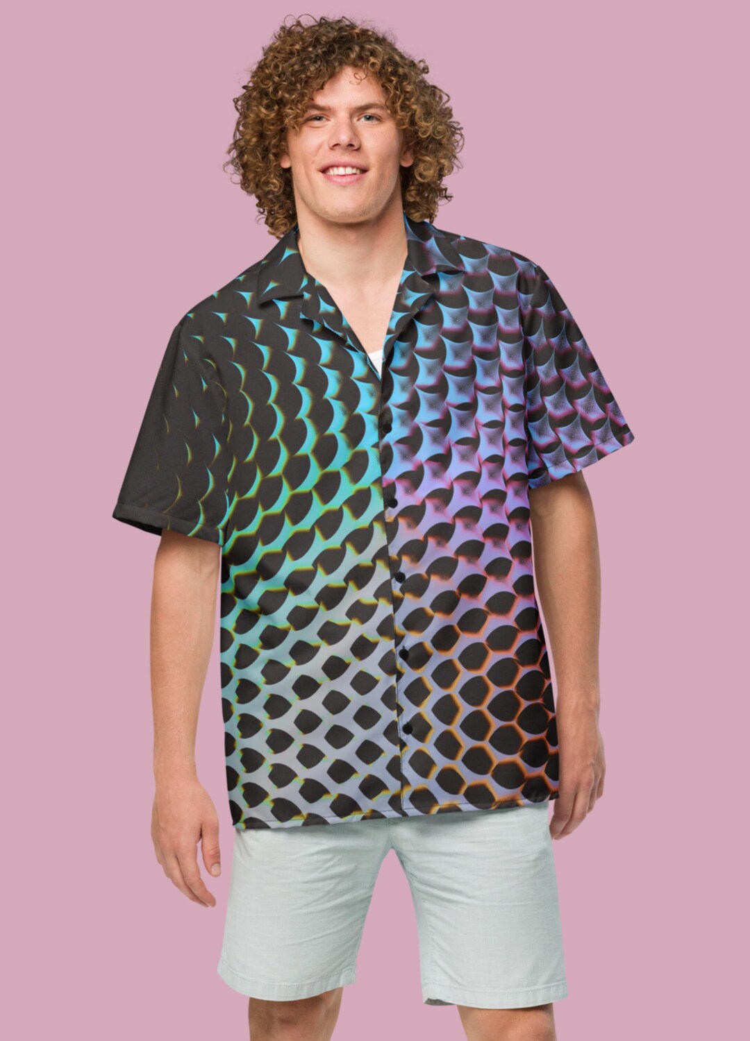 Pastel Neon Prism Button up Shirt, Cyberpunk Techno EDM Outfit ...