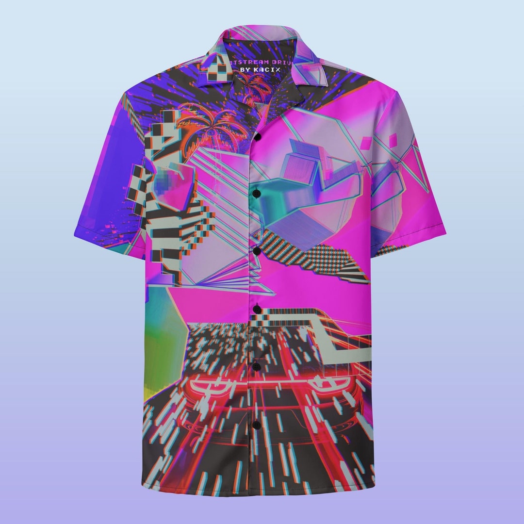 Neon Tropical Hawaiian Shirt Synthwave Button Down Shirt Cyberpunk ...