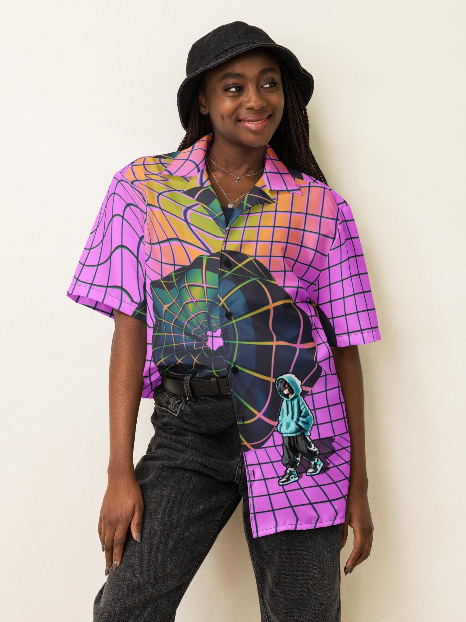 Pink Frutiger Aero Button up Shirt, Webcore Vaporwave Hawaiian Shirt ...