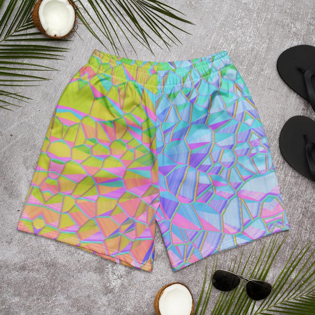 Neon Pastel Prism Rave Shorts, Iridescent Beach Swim Trunks, EDC ...
