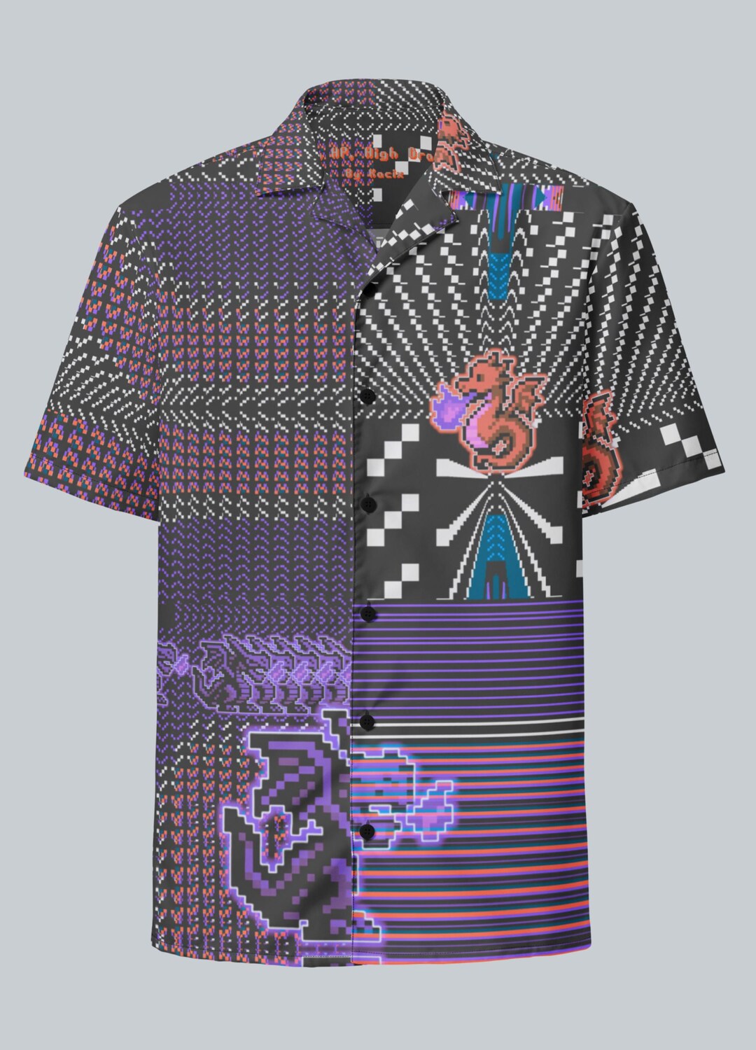 Retro Gamer Dragon Button-up, Oversized Vaporwave Pixel Shirt, Japanese ...