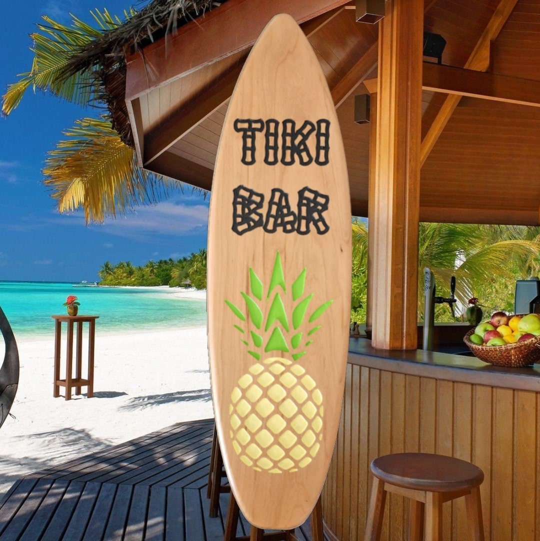 Tiki Bar Sign, Wooden Carved Sign, Surfboard Wood Sign, Tiki Decor ...