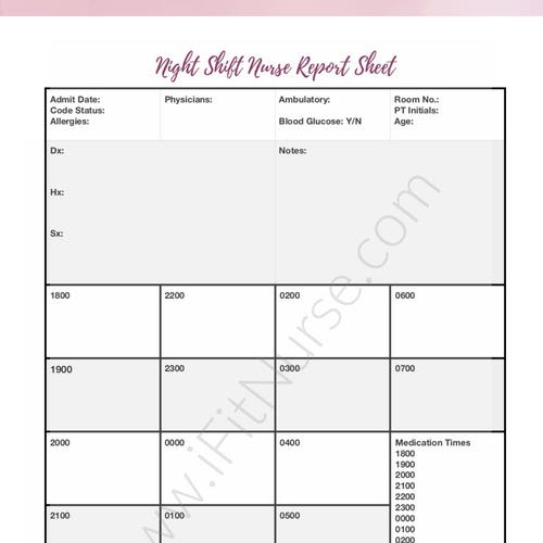 Nurse Report Sheet Night Shift | Etsy