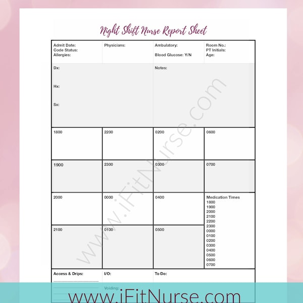 Night Shift Nurse Report Sheet - Etsy