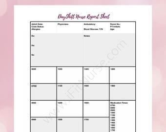 Nurse Report Sheet Night Shift - Etsy