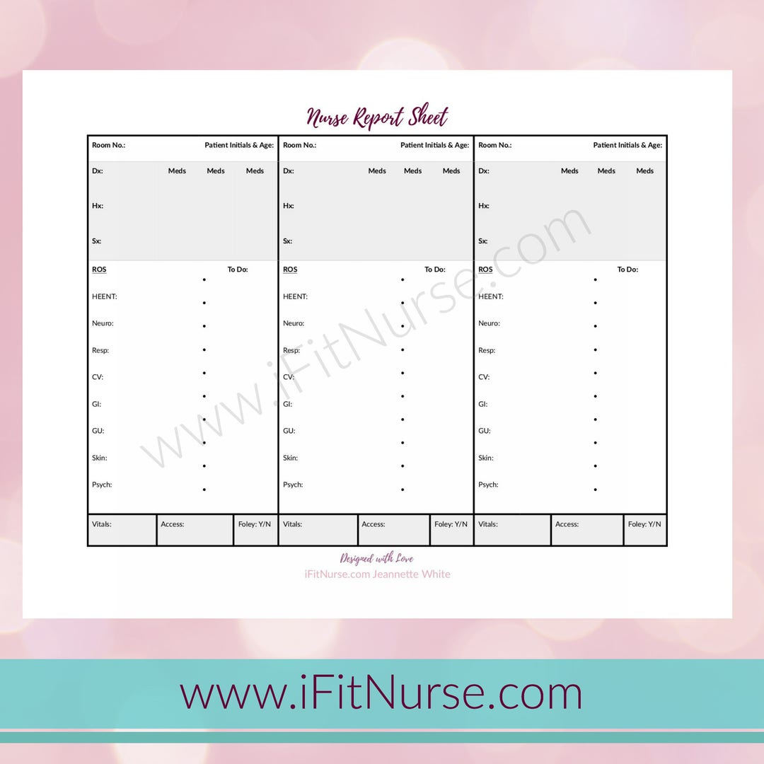Nurse Report Sheet 3 Patients per Page - Etsy