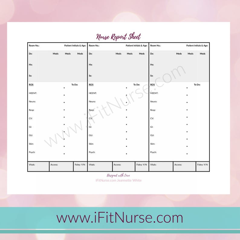 Nurse Report Sheet 3 Patients per Page - Etsy