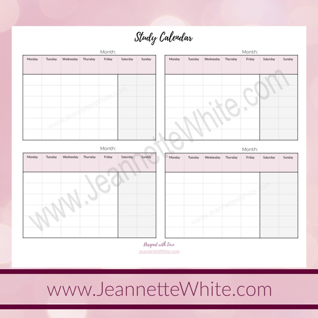 4 Month Study Calendar Monday Start - Etsy