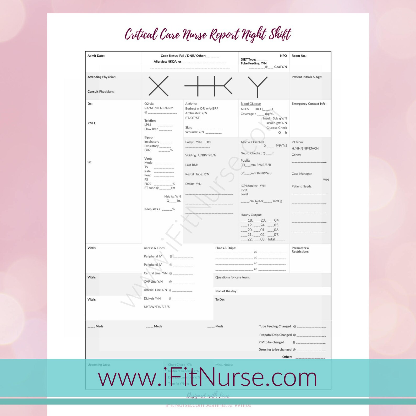Critical Care Nurse Report Sheet Night Shift - Etsy