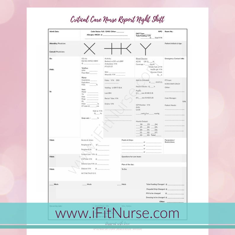 Critical Care Nurse Report Sheet Night Shift - Etsy