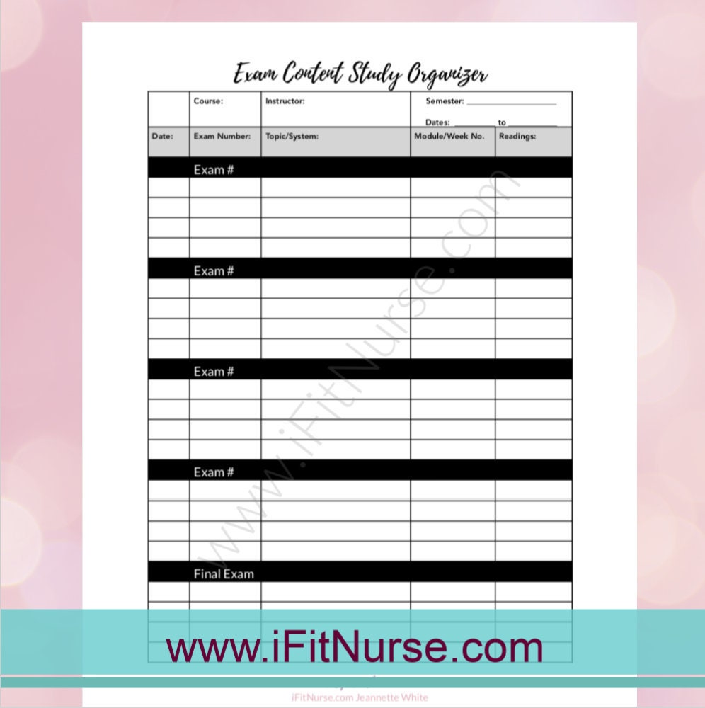 Exam Content Study Organizer - Etsy