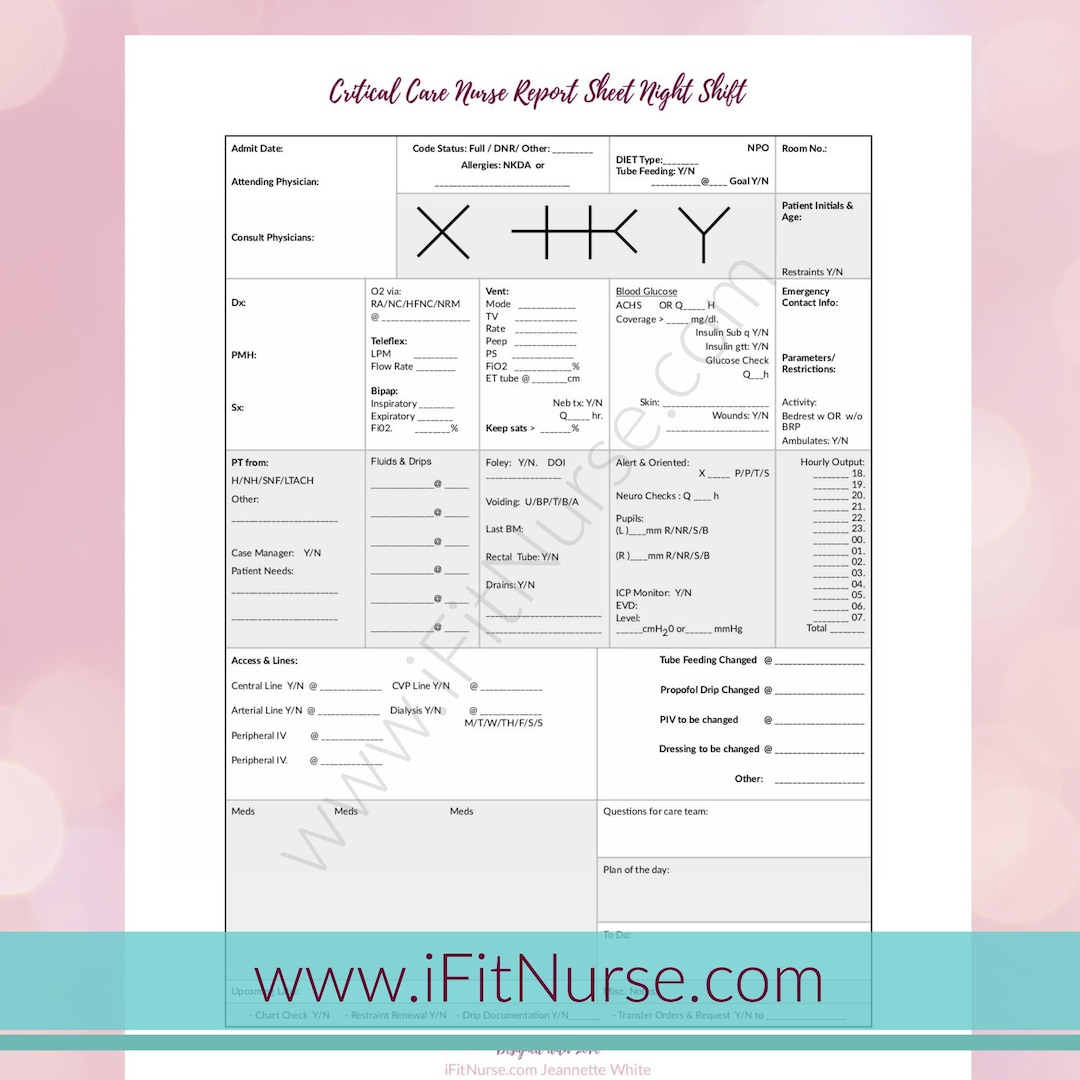 Critical Care Nurse Report Sheet Night Shift V2 - Etsy
