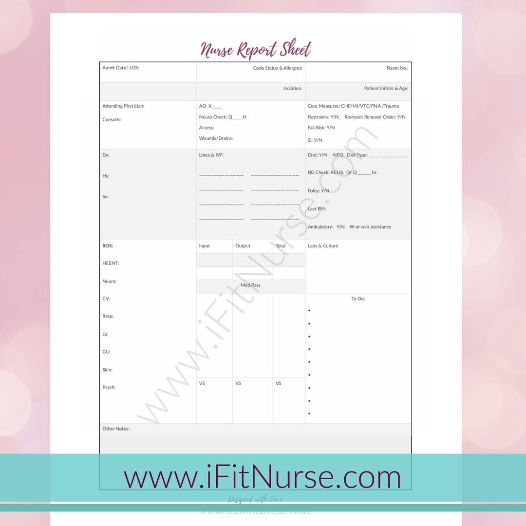 Nurse Report Sheet 1 Patient per Page - Etsy