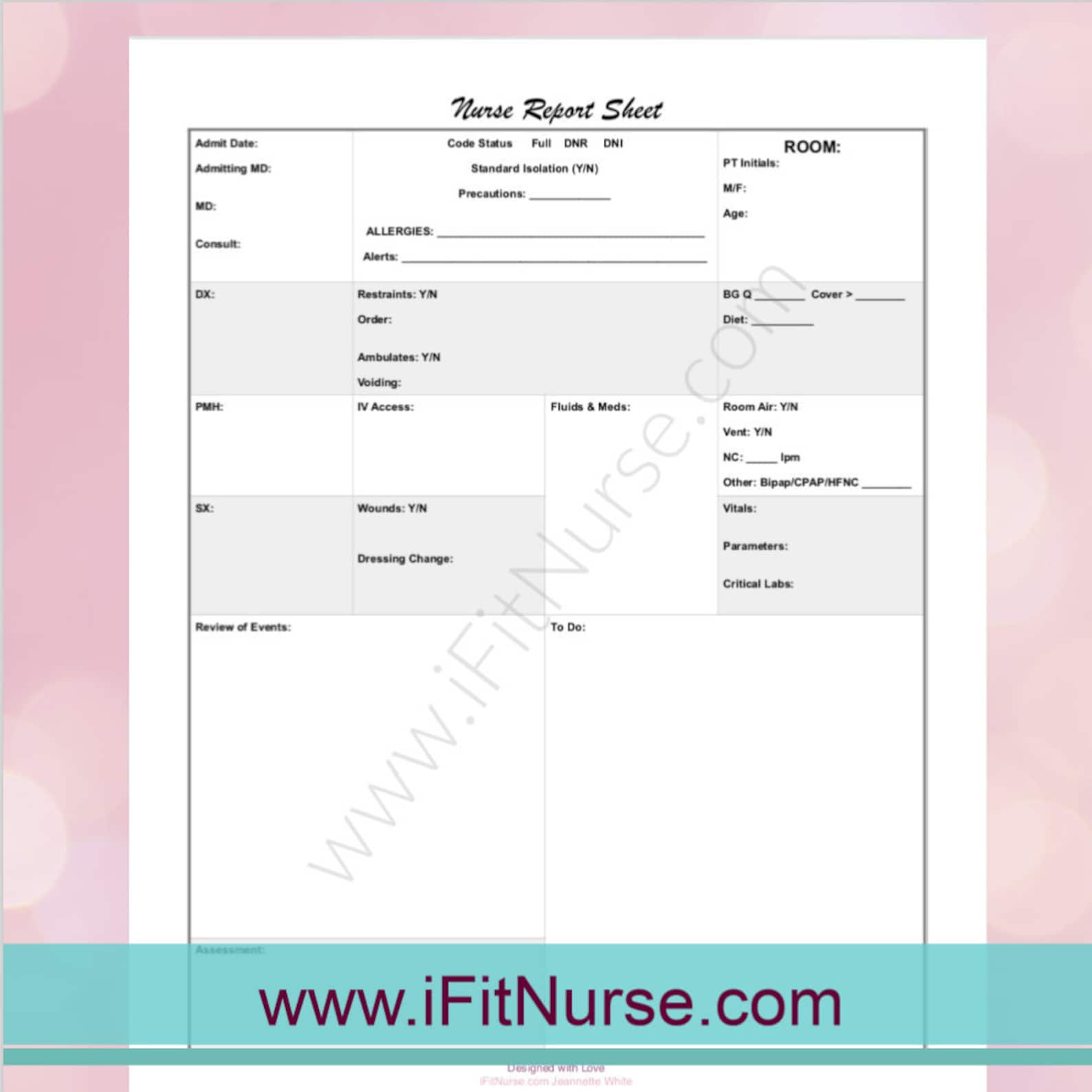Simple Nurse Report Sheet 1 Patient - Etsy