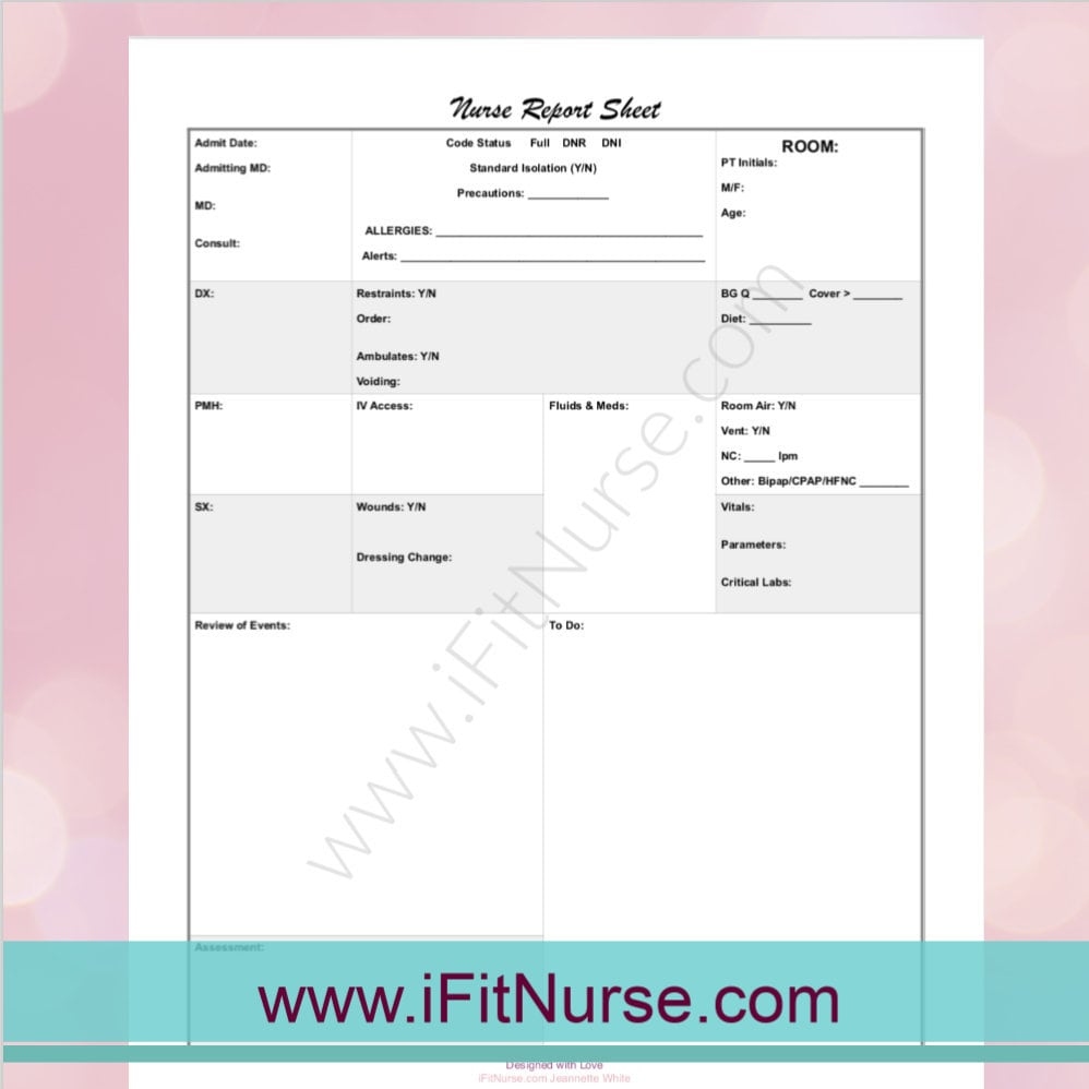 Simple Nurse Report Sheet 1 Patient - Etsy