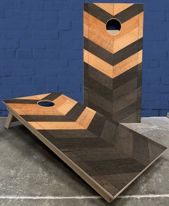 Black & Raw Wood Chevron Cornhole Boards - Etsy