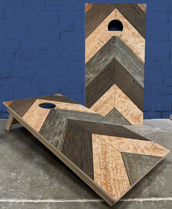 Rustic Blue Chevron Cornhole Boards - Etsy