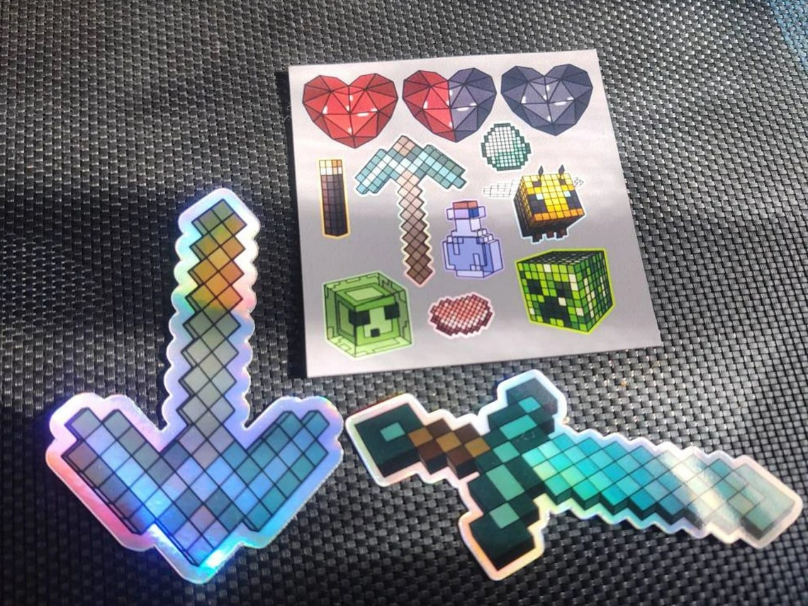 Minecraft Holographic Enchanted Diamond Pickaxe Vinyl Sticker | Etsy