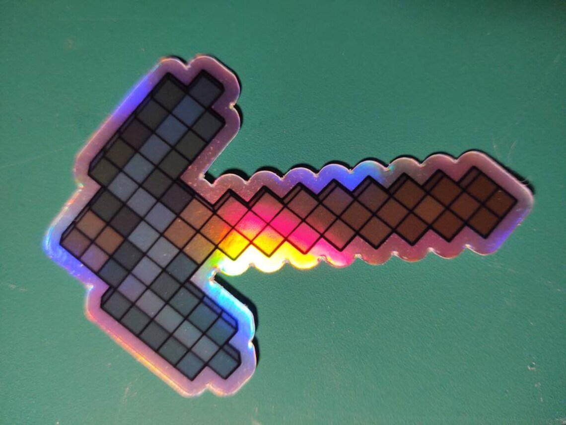 Minecraft Holographic Enchanted Diamond Pickaxe Vinyl Sticker | Etsy