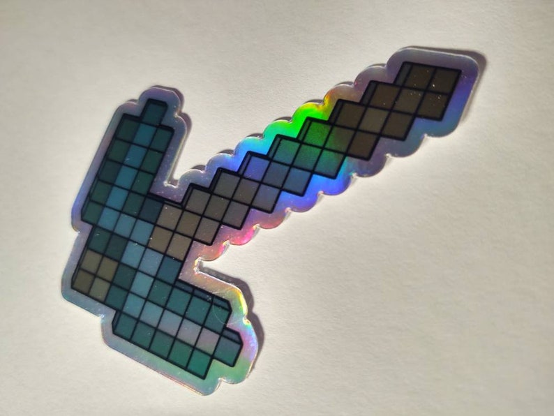 Minecraft Holographic Enchanted Diamond Pickaxe Vinyl Sticker | Etsy