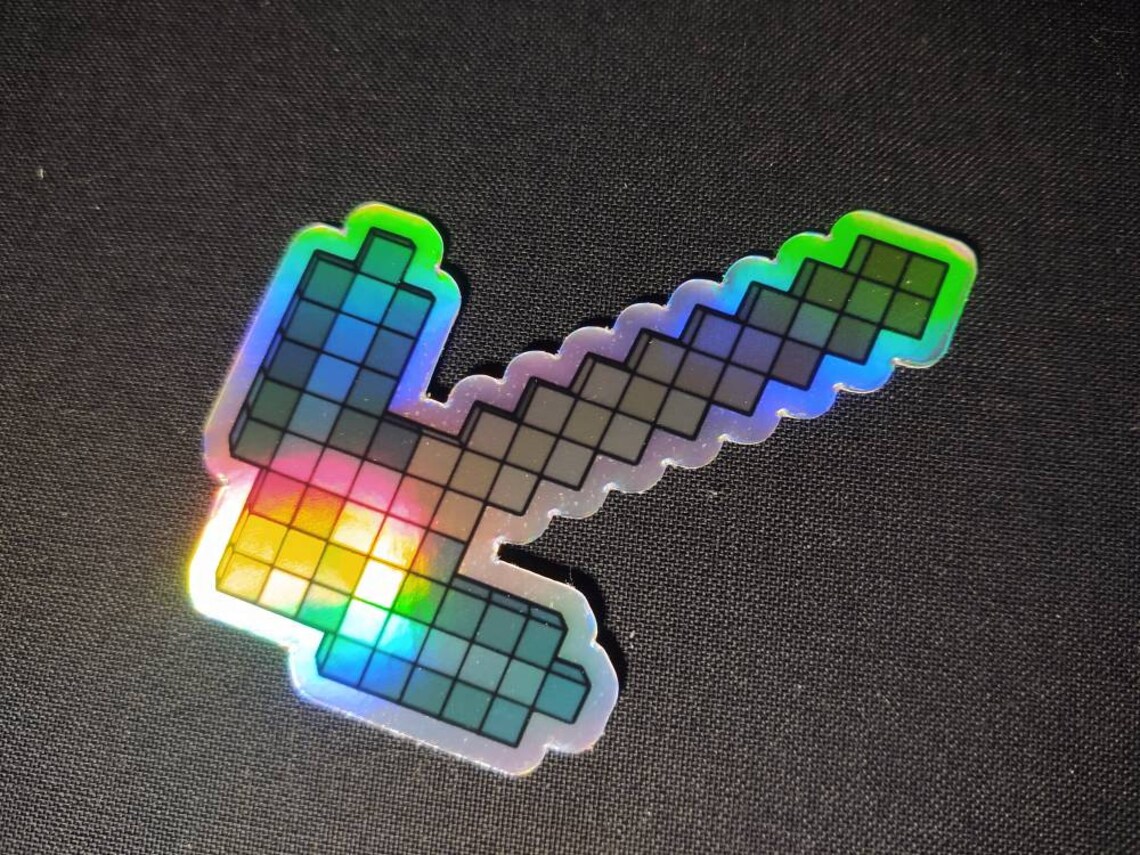 Minecraft Holographic Enchanted Diamond Pickaxe Vinyl Sticker | Etsy