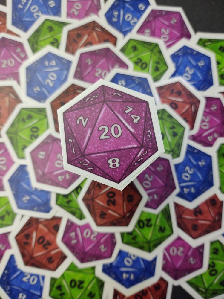 D20 Sticker Vinyl Sticker Red Blue Green Pink Scratch | Etsy