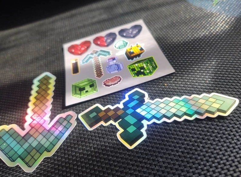 Minecraft Holographic Enchanted Diamond Pickaxe Vinyl Sticker | Etsy