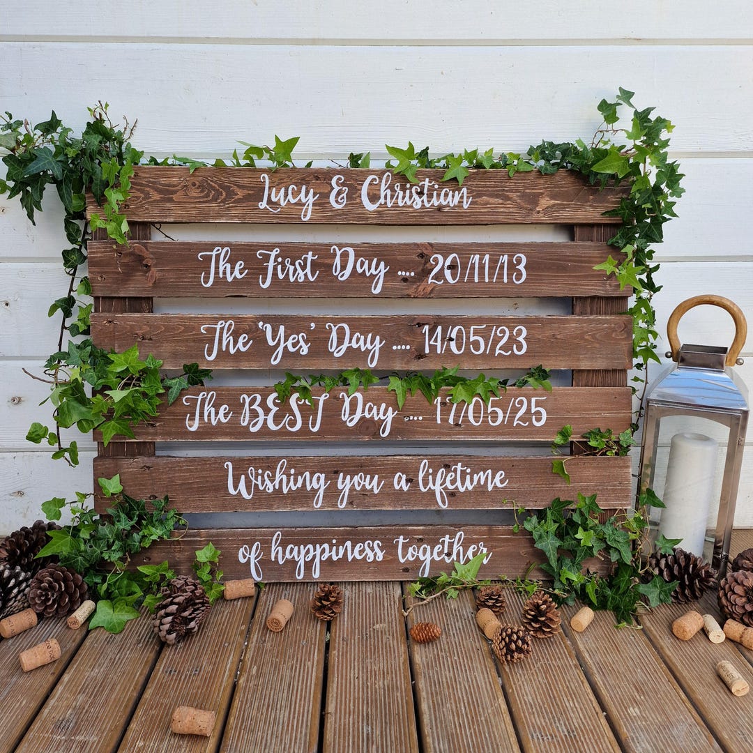 Hand Painted First Day, Yes Day, Best Day / Rustic Personalised Wedding ...