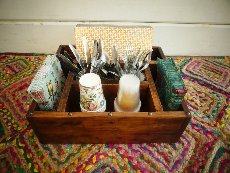 Rustic Handcrafted Wooden Kitchen Caddy / Table Tidy / Tableware ...