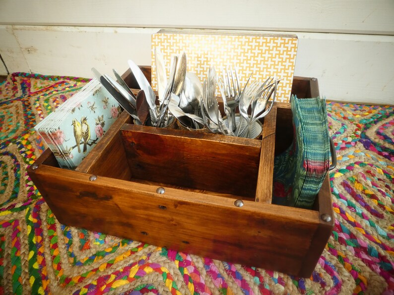 Rustic Handcrafted Wooden Kitchen Caddy / Table Tidy / - Etsy UK