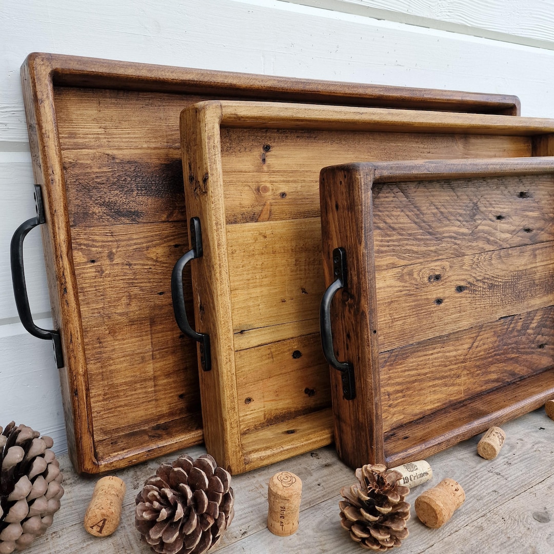 Large Rustic Reclaimed Wood Serving Tray / Hand Crafted Pallet Wood ...