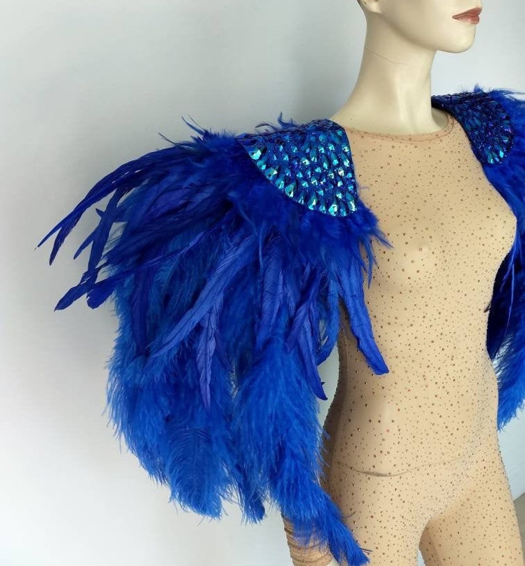 Royal Blue Epaulet Shoulder Piece Angel Wings Feather Ostrich Fantasy ...