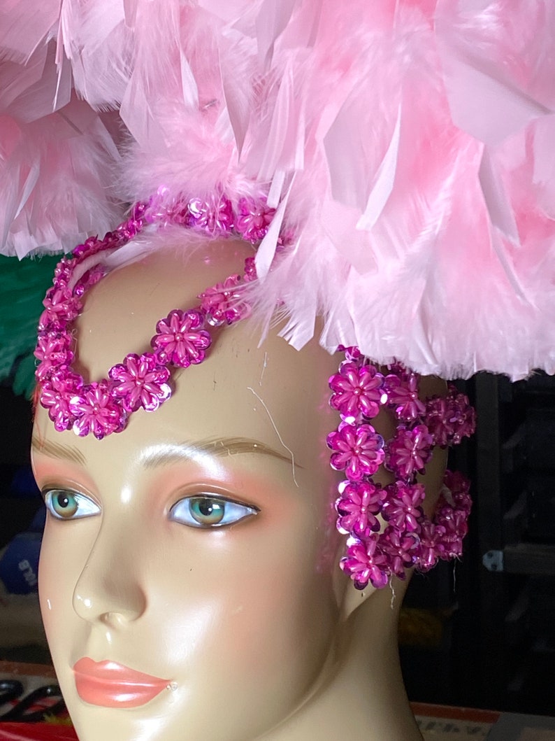 Showgirl Headdress Samba Headpiece Pink Feather Headdress Carnival ...