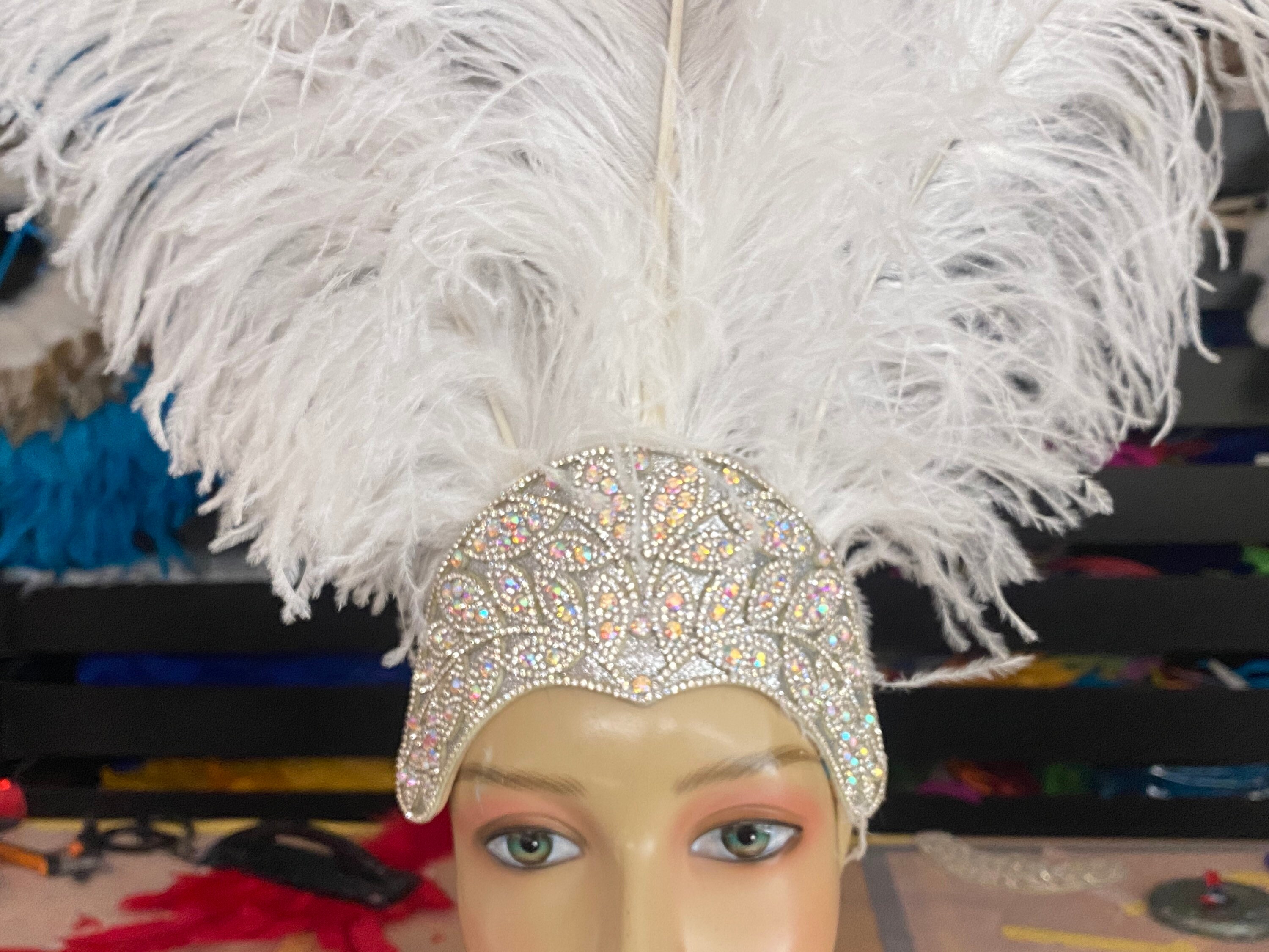 White Medium Ostrich Feathers Carnival Headdress Headpiece - Etsy