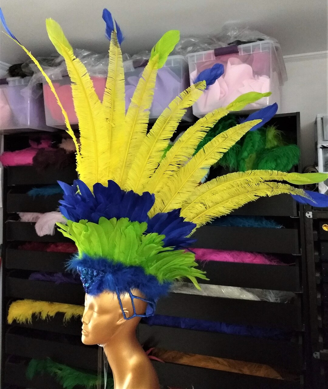 Feather Mohawk Headdress Head Piece Carnival Samba Costume Rio Showgirl ...