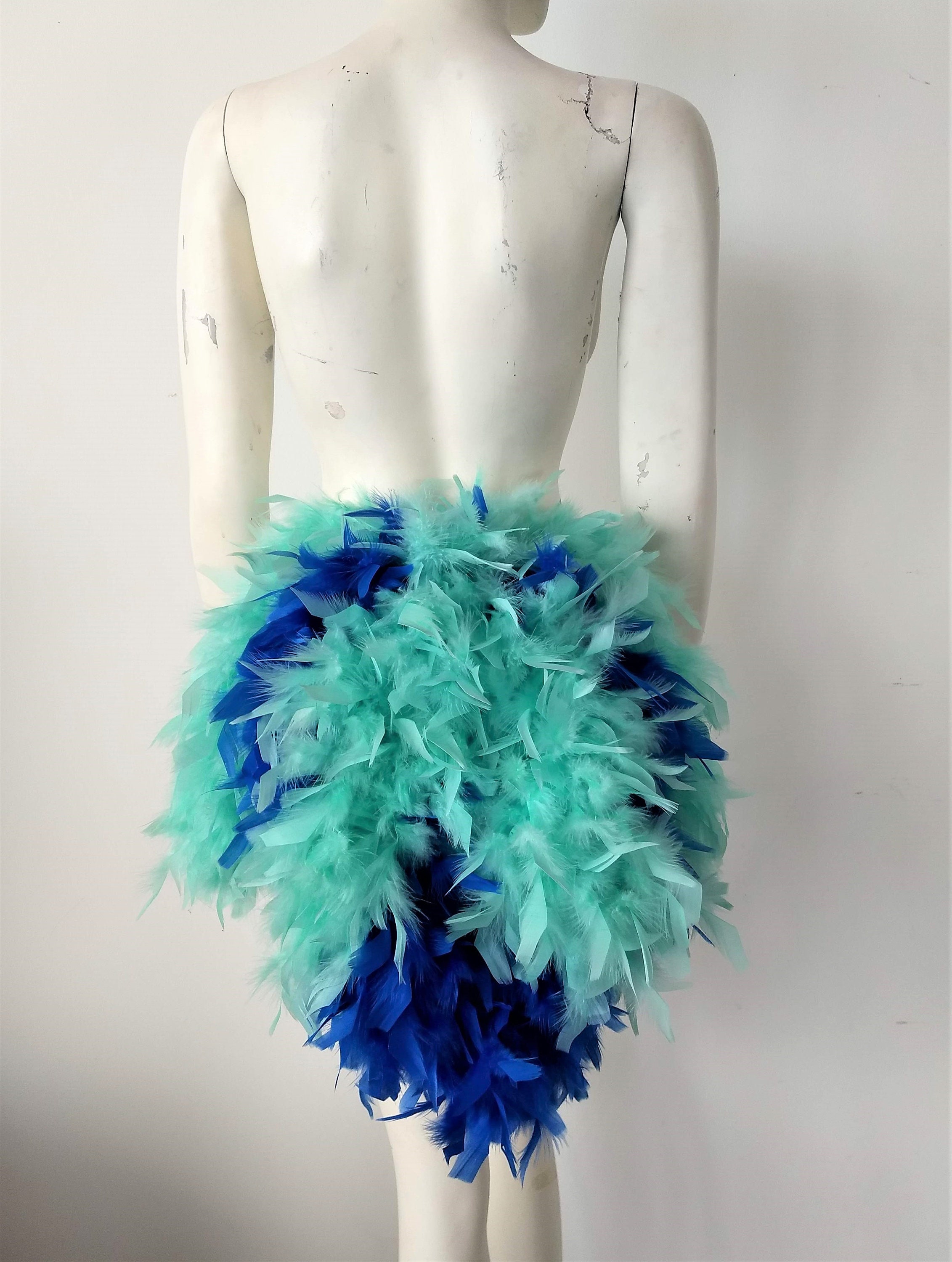 Mint and Blue Two Color Simple Feather Tail Fan Tail Back Bustle Boa ...