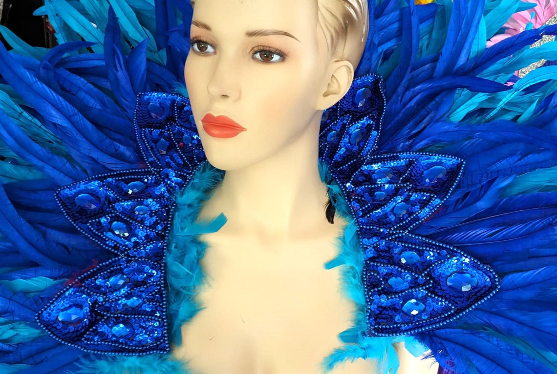 Royal Blue and Turquoise Feather Collar With Royal Blue Sequins ...