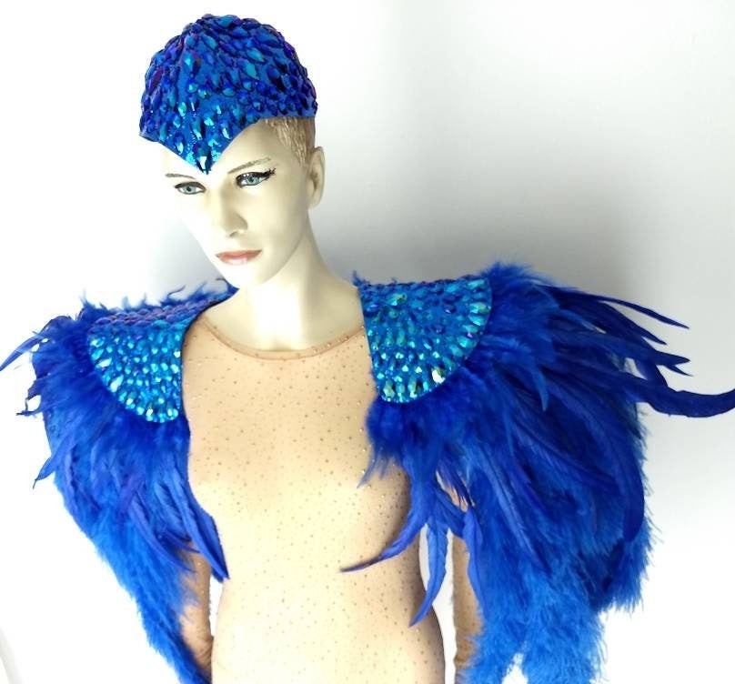Royal Blue Epaulet Shoulder Piece Angel Wings Feather Ostrich Fantasy ...