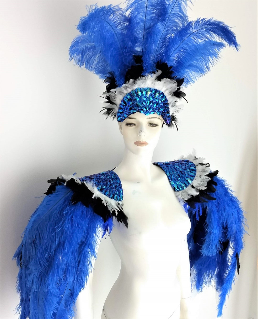 Royal Blue Epaulet Shoulder Piece Angel Wings Feather Ostrich Fantasy ...