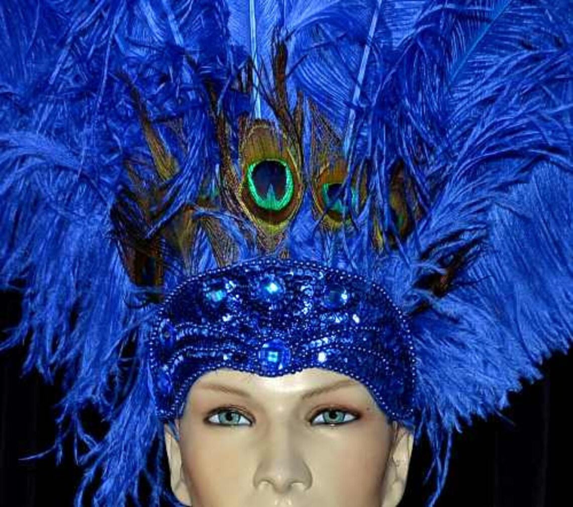 Prime Ostrich Feather Carnival Headdress Showgirl Hat Costume Peacock ...