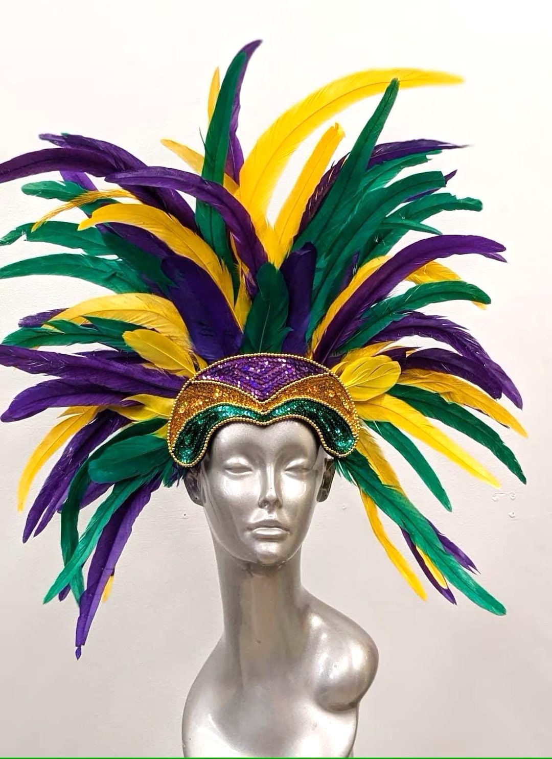 Mardi Gras Feather Headpiece Headdress Carnival Costume Made in and ...