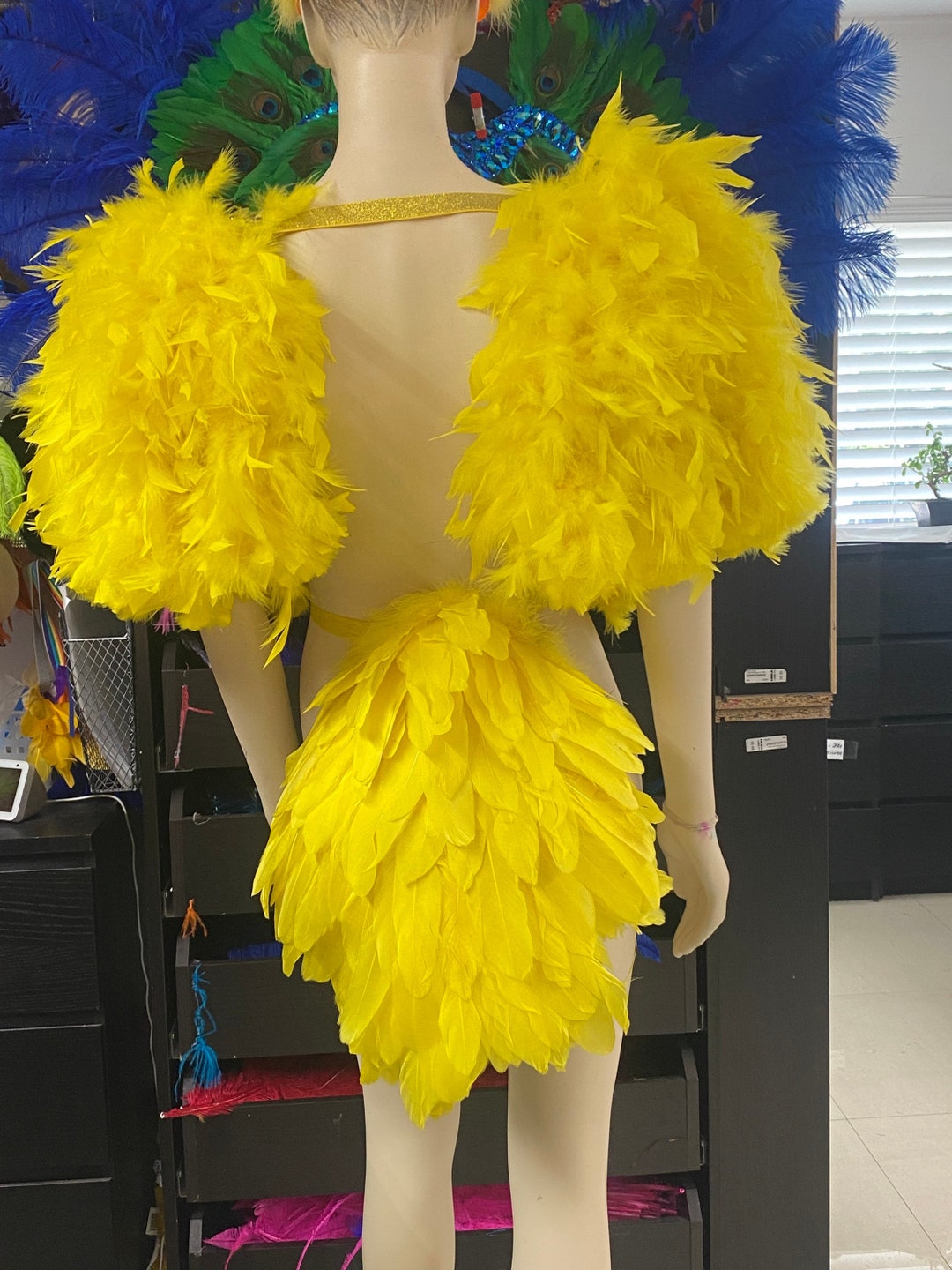 Yellow Bird Feather Costume Epaulets Headdress and Tail Feather ...