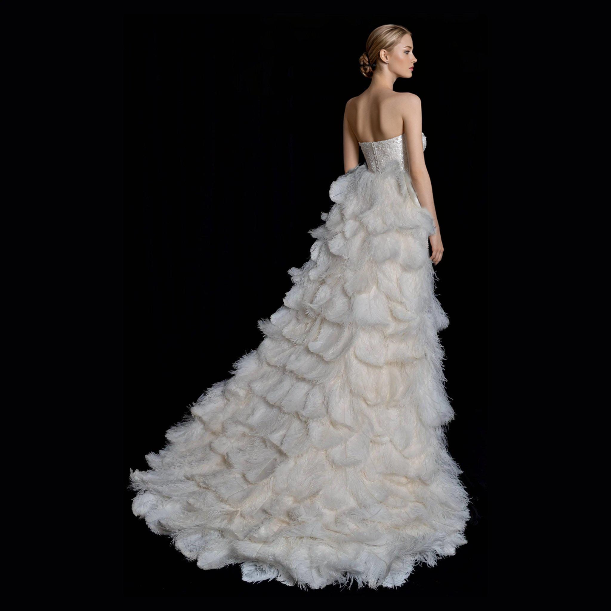 Luxury Ostrich Feather Bridal Train Detachable Cathedral Length Wedding ...