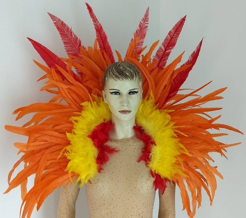 Fire Colors Phoenix Feather Collar Piece and Feather Tail | Etsy