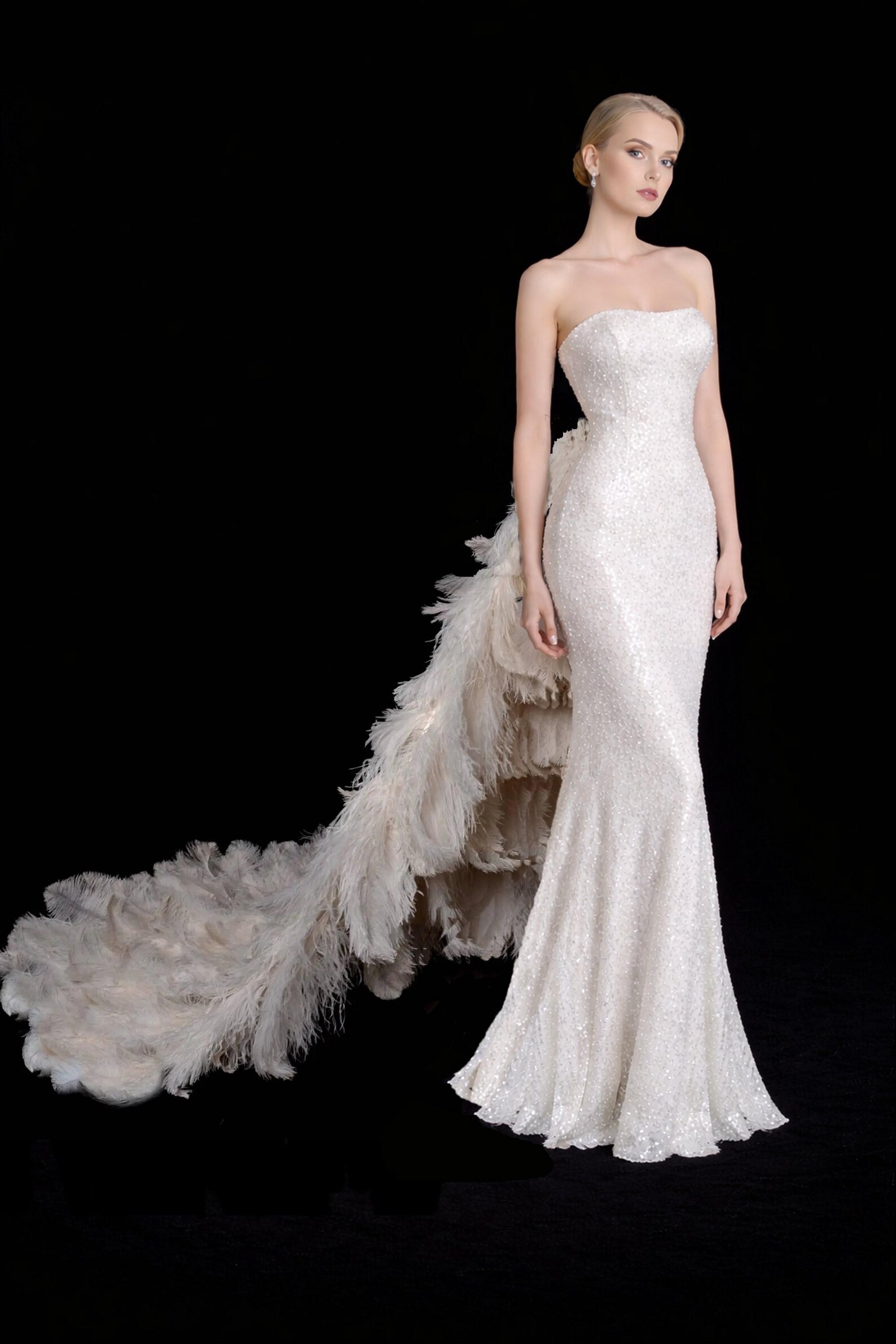 Luxury Ostrich Feather Bridal Train Detachable Cathedral Length Wedding ...