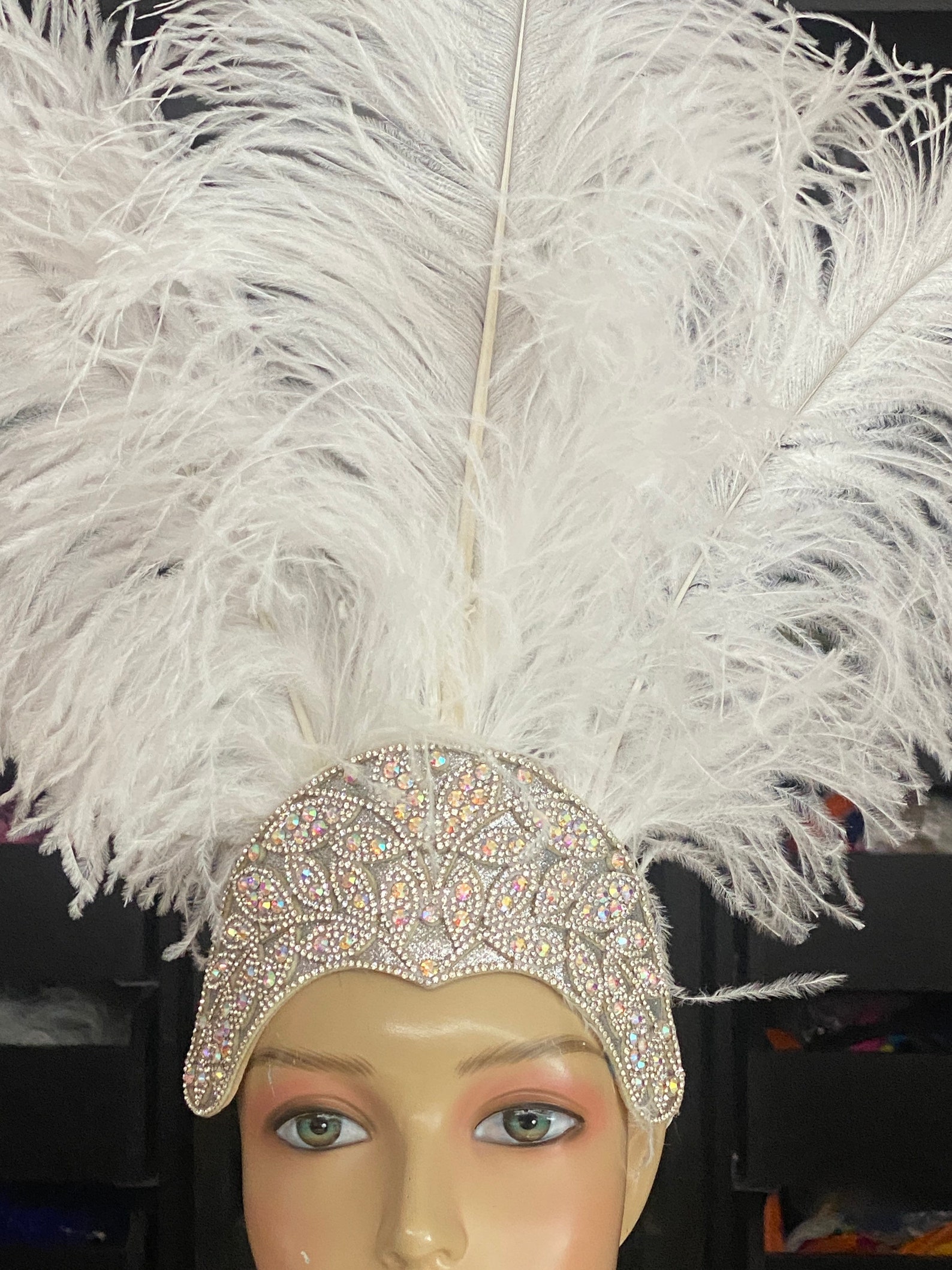 White Medium Ostrich Feathers Carnival Headdress Headpiece - Etsy